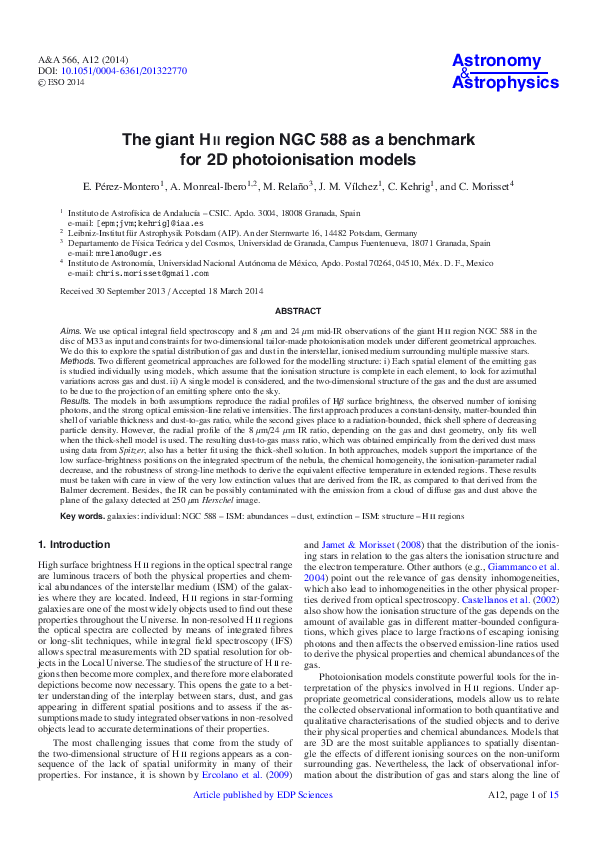 (PDF) The giant H ii region NGC 588 as a benchmark for 2D ...