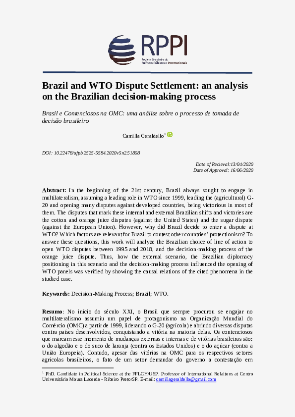 (PDF) Brazil and WTO Dispute Settlement: an analysis on the Brazilian ...