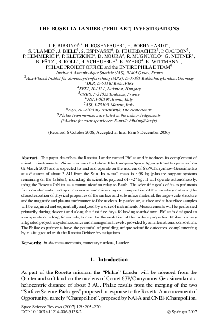 (PDF) The Rosetta Lander (“Philae”) Investigations