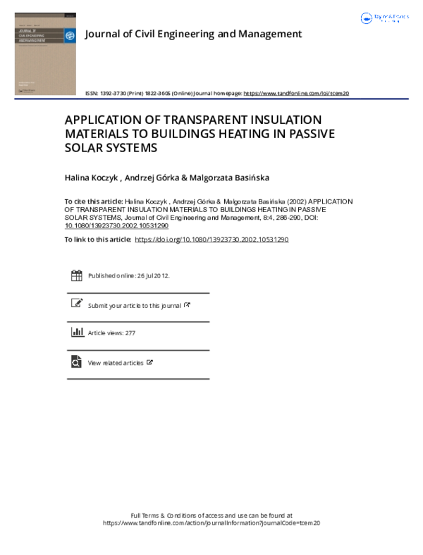 (PDF) Application of Transparent Insulation Materials to Buildings ...