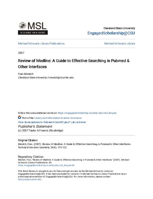 (PDF) Review of Medline: A Guide to Effective Searching in Pubmed & Other Interfaces