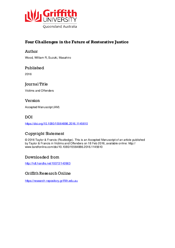 (PDF) Four Challenges in the Future of Restorative Justice