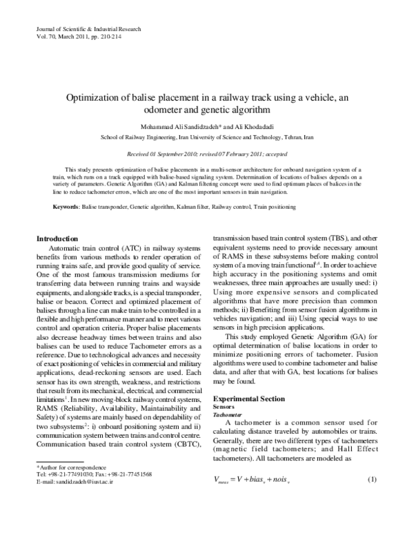 (PDF) Optimization of balise placement in a railway track using a vehicle, an odometer and ...