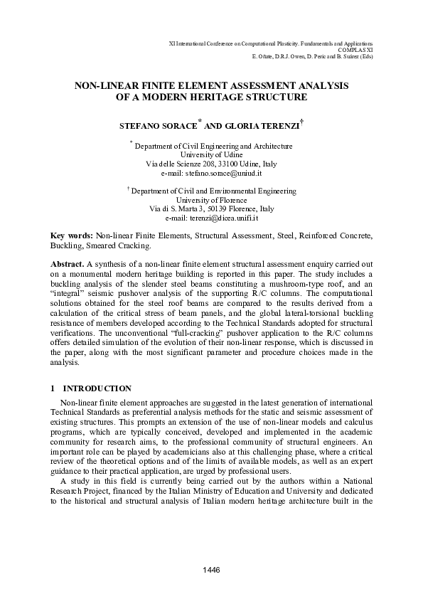 Non Linear Finite Element Assessment Analysis Of A Modern Heritage Structure