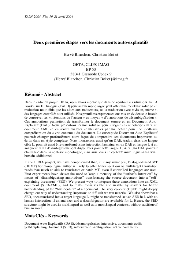 (PDF) Deux premières étapes vers les documents auto-explicatifs
