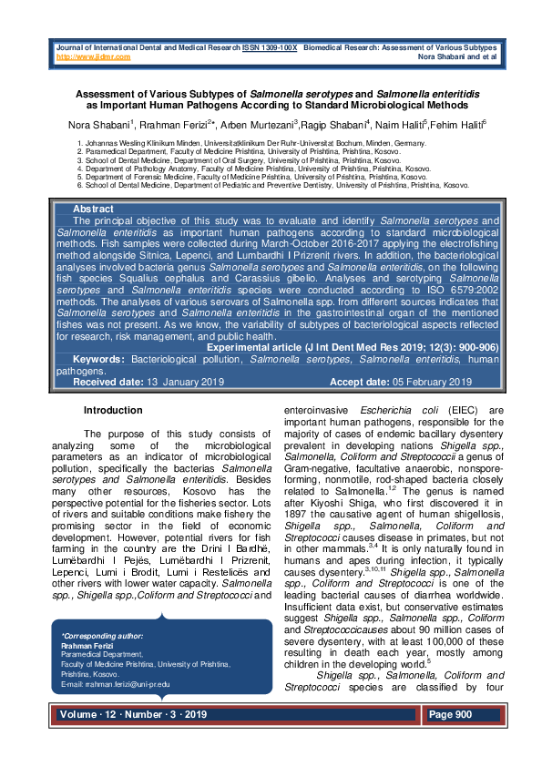 (PDF) Assessment of Various Subtypes of Salmonella serotypes and ...