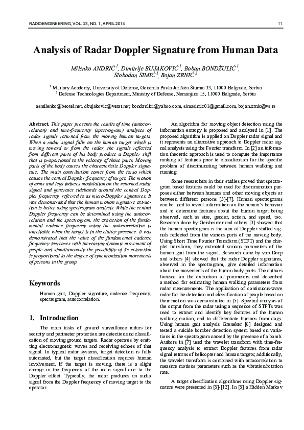 (PDF) Analysis of Radar Doppler Signature from Human Data
