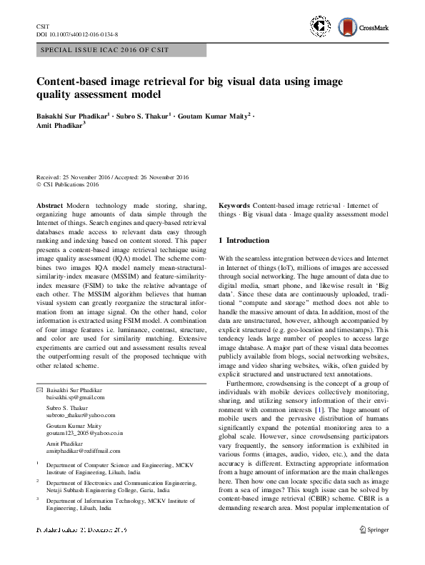 (PDF) Content-based image retrieval for big visual data using image quality assessment model