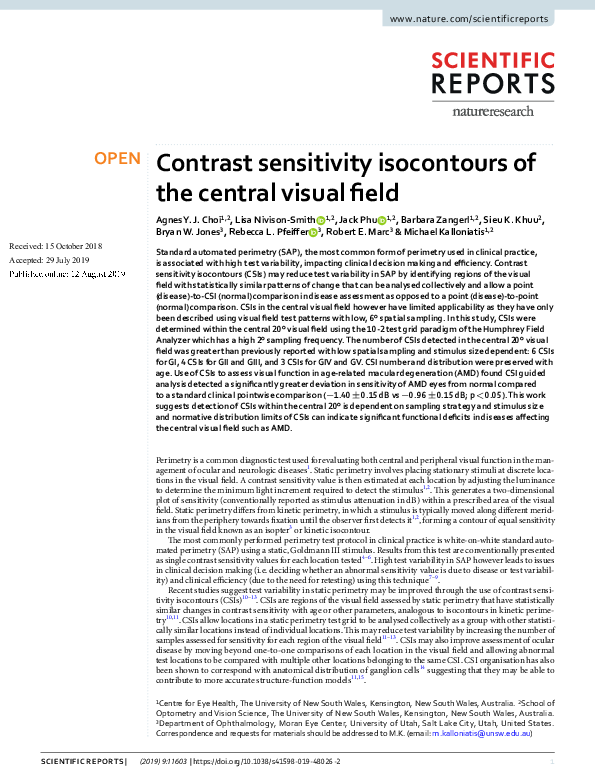 (PDF) Contrast sensitivity isocontours of the central visual field ...