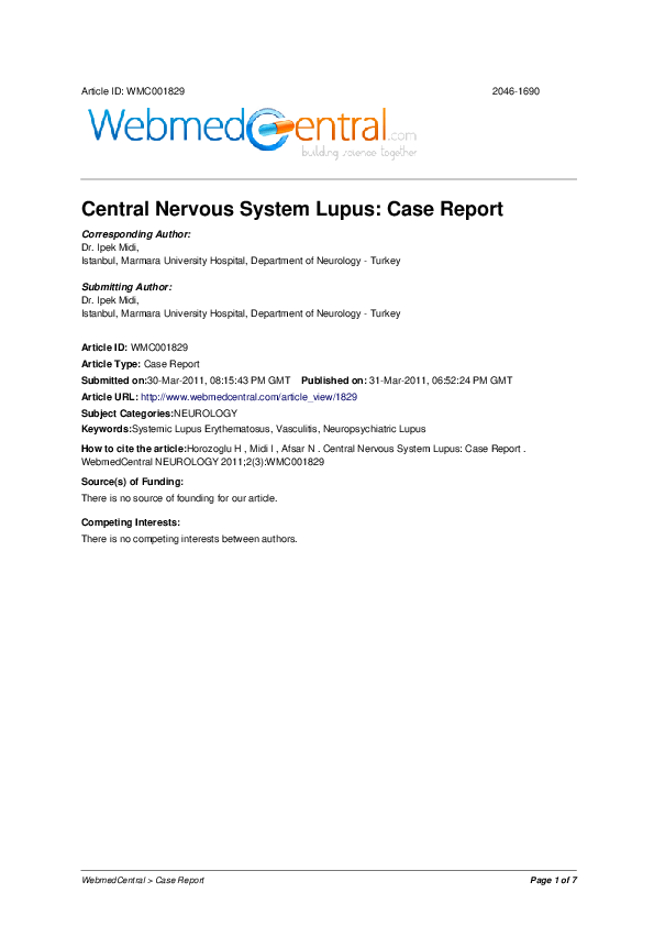 (PDF) Central Nervous System Lupus: Case Report