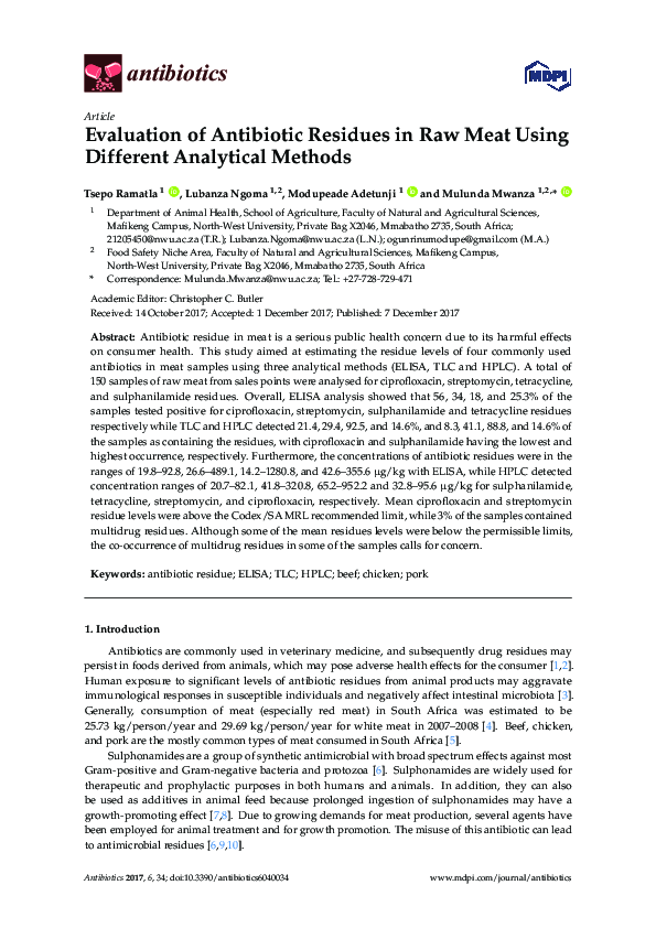 (PDF) Evaluation of Antibiotic Residues in Raw Meat Using Different ...