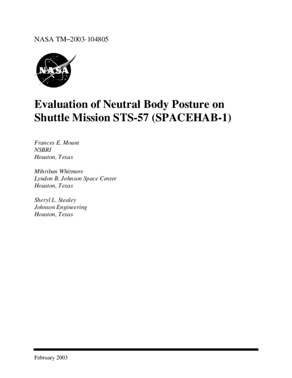 (PDF) Evaluation of Neutral Body Posture on Shuttle Mission STS-57 ...