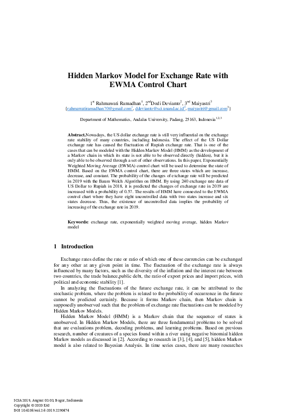 (PDF) Hidden Markov Model for Exchange Rate with EWMA Control Chart | rahmawati ramadhan ...