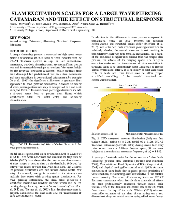 (PDF) Slam Excitation Scales for a Large Wave Piercing Catamaran and ...