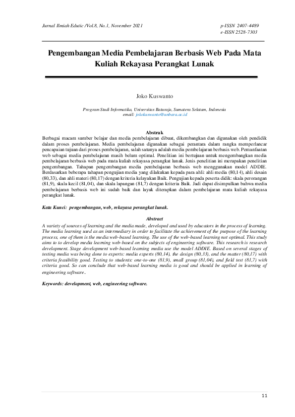 (PDF) Pengembangan Media Pembelajaran Berbasis Web Pada Mata Kuliah Rekayasa Perangkat Lunak