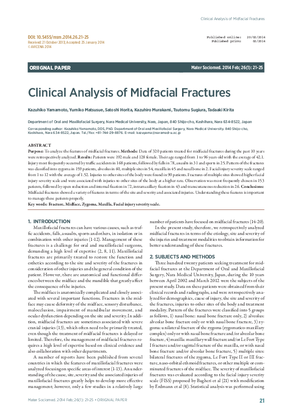 (PDF) Clinical Analysis of Midfacial Fractures