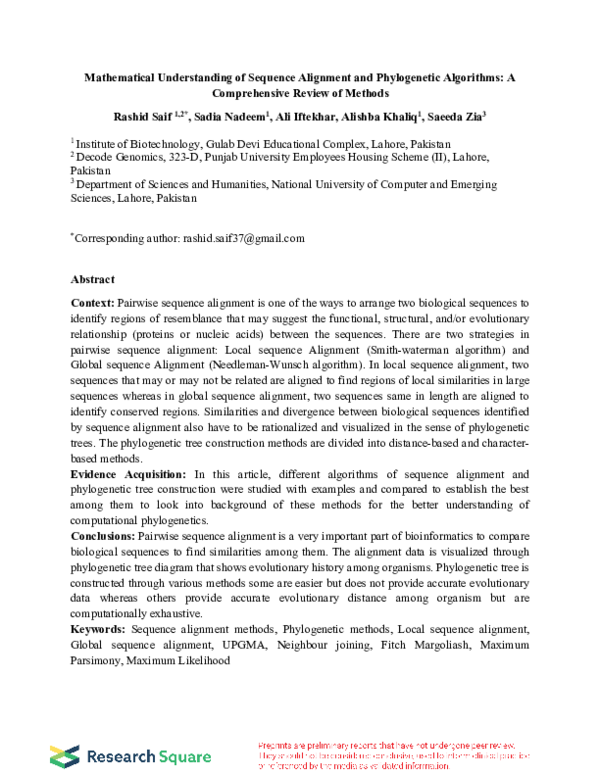 (PDF) Mathematical Understanding of Sequence Alignment and Phylogenetic ...