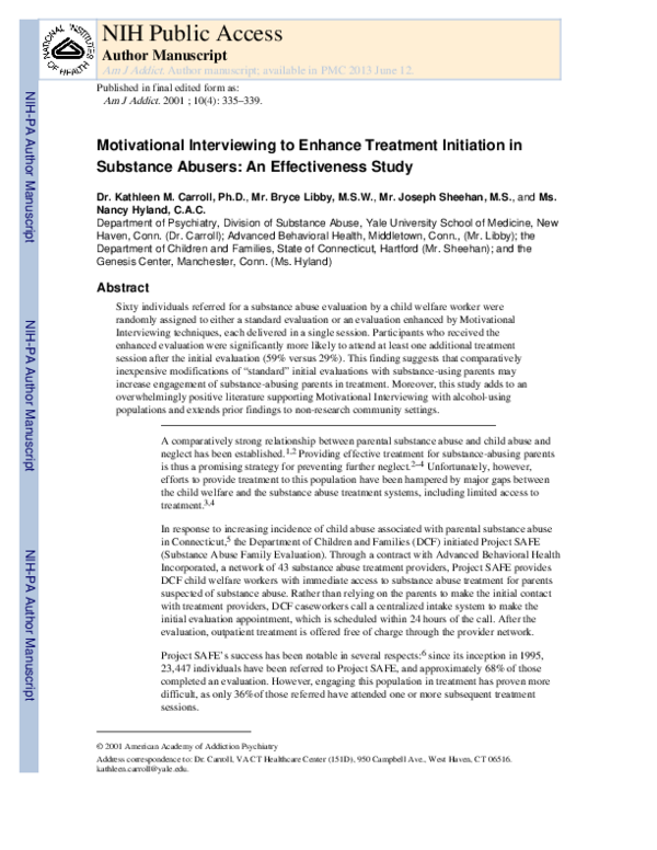 (PDF) Motivational Interviewing to Enhance Treatment Initiation in ...
