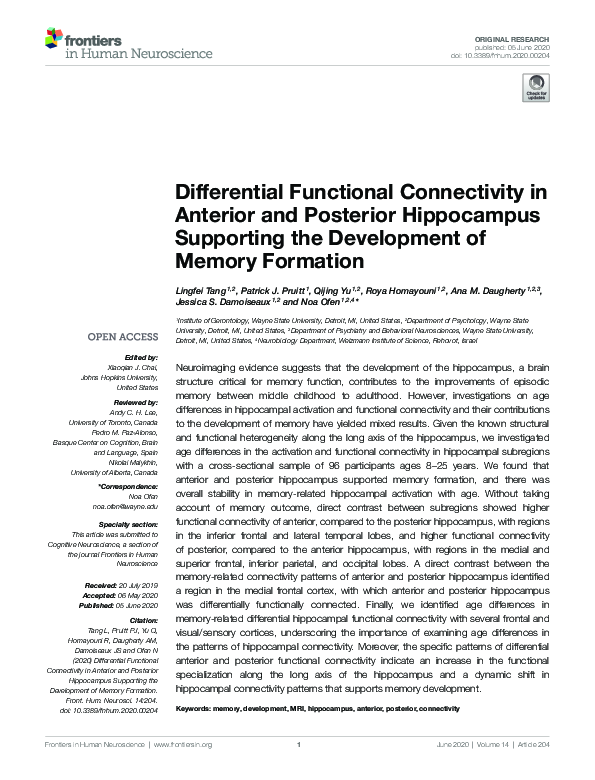 (PDF) Differential Functional Connectivity in Anterior and Posterior ...