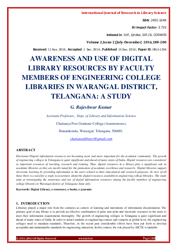 (PDF) Awareness and Use of Digital Library Resources by Faculty Members ...