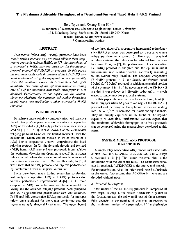 Pdf The Maximum Achievable Throughput Of A Decode And Forward Based Hybrid Arq Protocol Ilmu