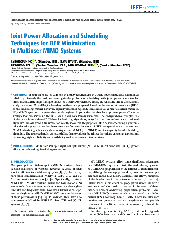 (PDF) Joint Power Allocation and Scheduling Techniques for BER Minimization in Multiuser MIMO ...