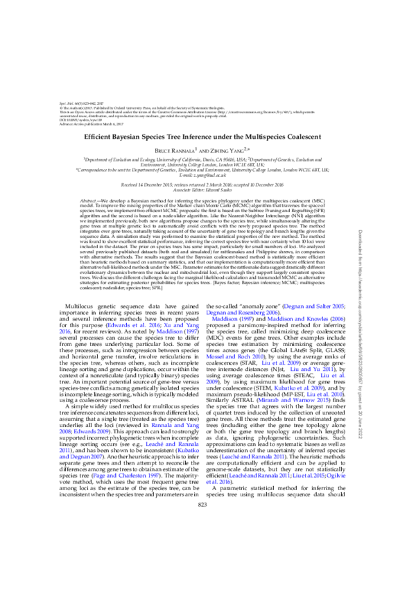 Pdf Efficient Bayesian Species Tree Inference Under The Multispecies