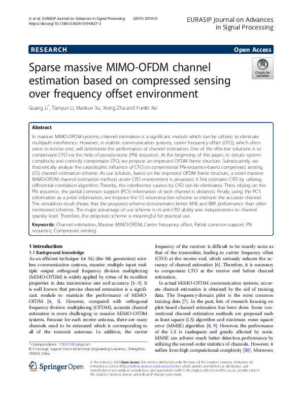 (PDF) Sparse massive MIMO-OFDM channel estimation based on compressed sensing over frequency ...