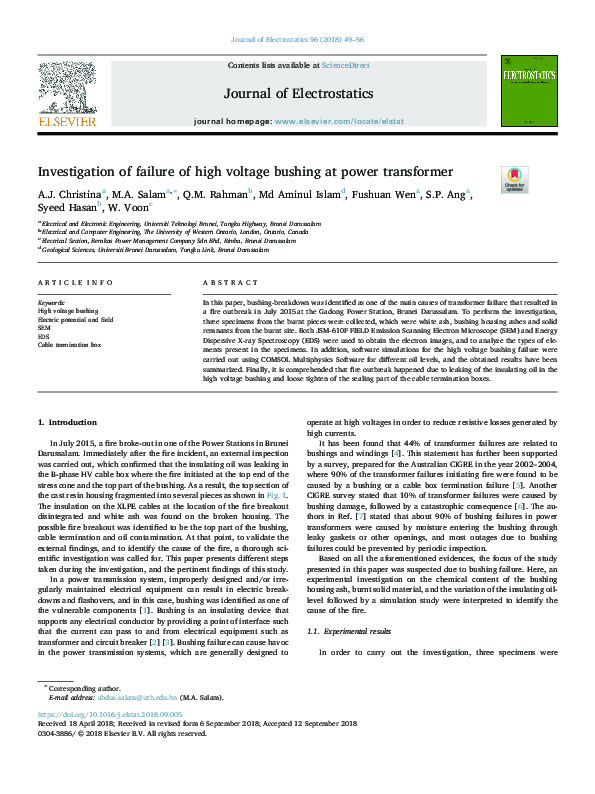 (PDF) Investigation of failure of high voltage bushing at power transformer