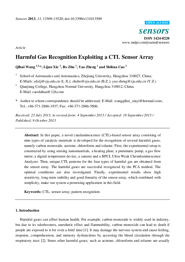 (PDF) Harmful Gas Recognition Exploiting a CTL Sensor Array