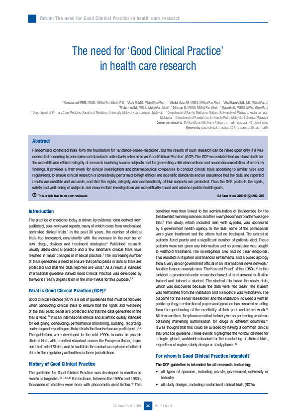 (PDF) The need for ‘Good Clinical Practice’ in health care research