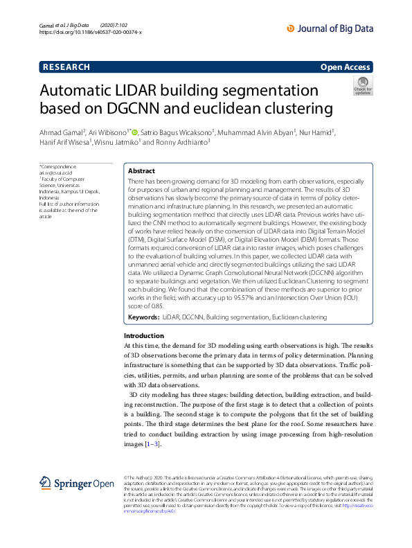 Pdf Automatic Lidar Building Segmentation Based On Dgcnn And