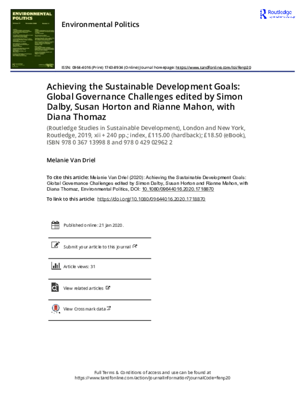 (PDF) Achieving the Sustainable Development Goals: Global Governance ...