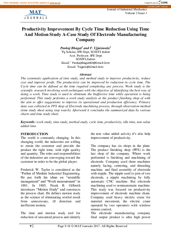 (PDF) Productivity Improvement by Cycle Time Reduction Using Time and ...