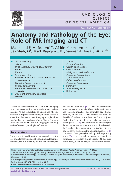(PDF) Anatomy and Pathology of the Eye: Role of MR Imaging and CT