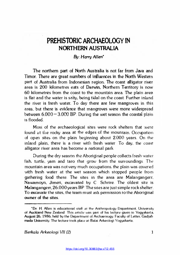 (PDF) Prehistoric Archaeology in Northern Australia | Harry Allen ...
