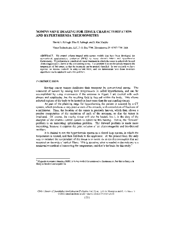 (PDF) Noninvasive Imaging for Tissue Characterization and Hyperthermia ...