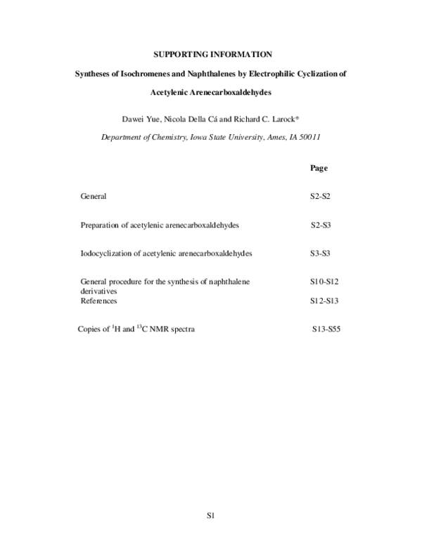 (PDF) Syntheses of Isochromenes and Naphthalenes by Electrophilic ...