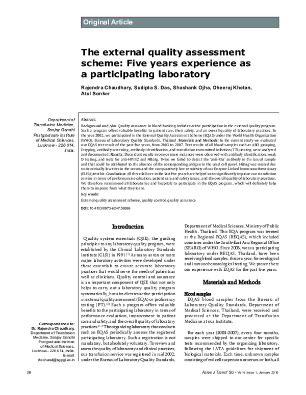 (PDF) The external quality assessment scheme: Five years experience as ...