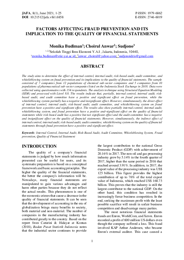 Factors Affecting Fraud Prevention and Its Implication to the Quality ...