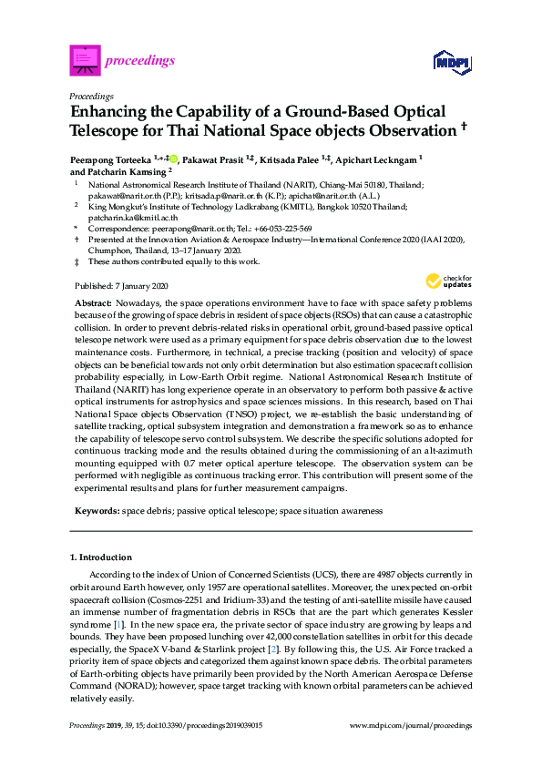 (PDF) Enhancing the Capability of a Ground-Based Optical Telescope for Thai National Space ...