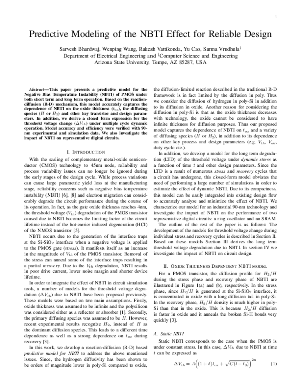 (PDF) Predictive Modeling of the NBTI Effect for Reliable Design