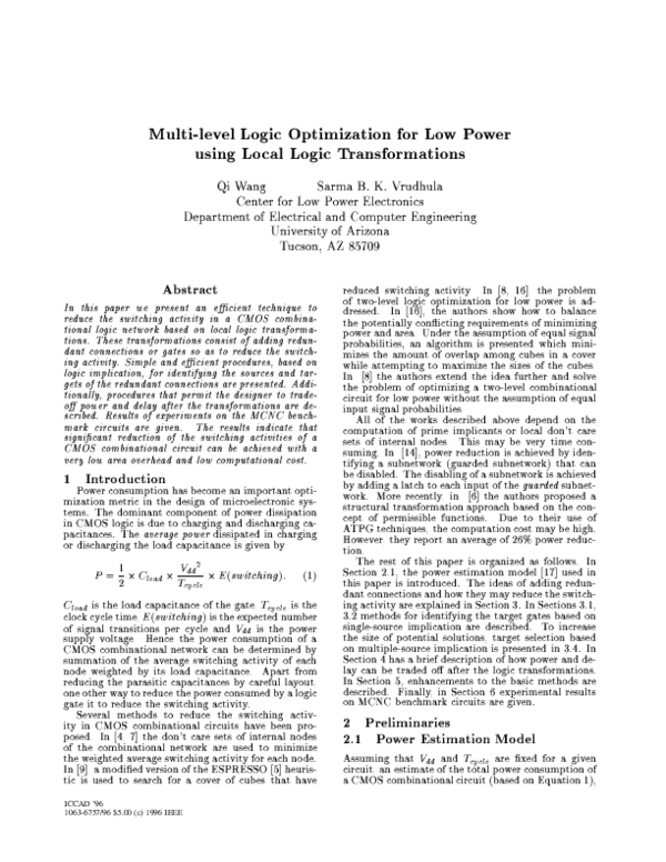 Pdf Multi Level Logic Optimization For Low Power Using Local Logic