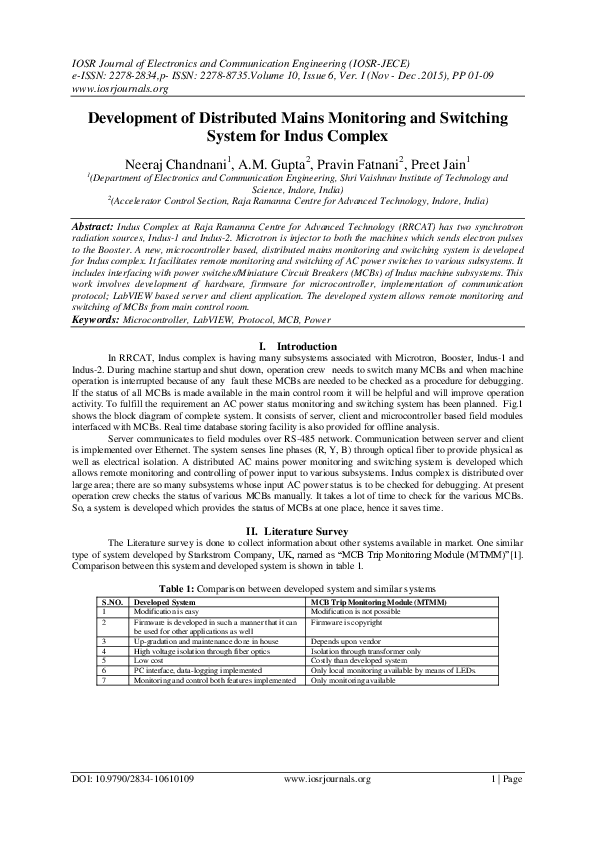 (PDF) Development of Distributed Mains Monitoring and Switching System for Indus Complex