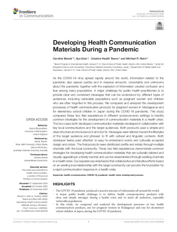 (PDF) Developing Health Communication Materials During a Pandemic ...