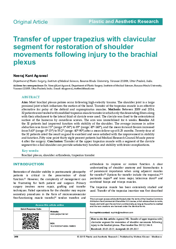 (PDF) Transfer of upper trapezius with clavicular segment for ...