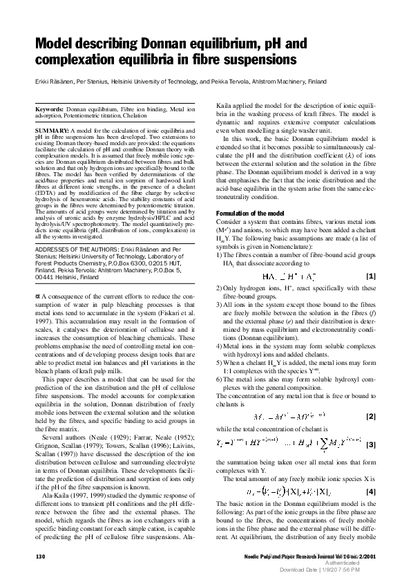 (PDF) Model describing Donnan equilibrium, pH and complexation ...