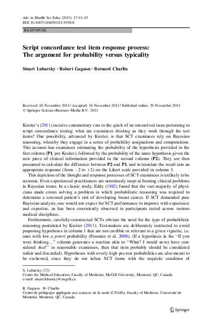 Pdf Script Concordance Test Item Response Process The Argument For