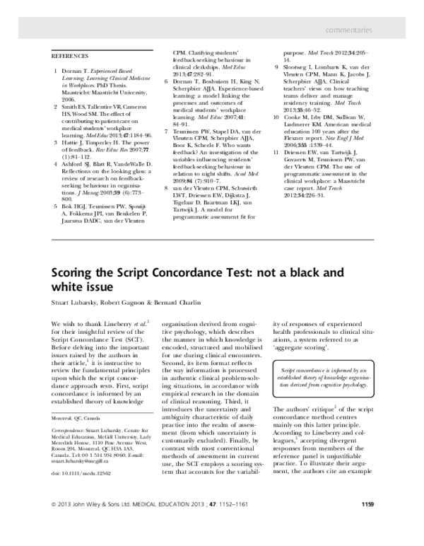 Pdf Scoring The Script Concordance Test Not A Black And White Issue