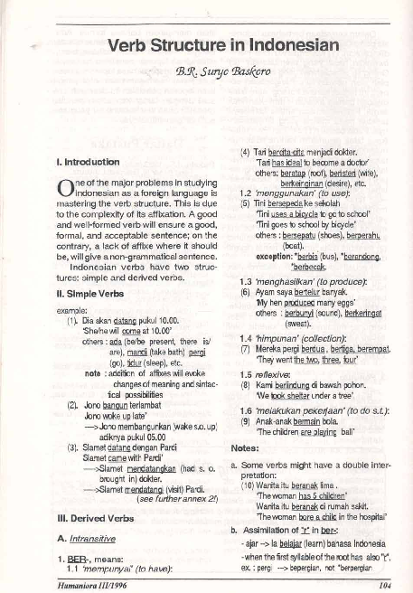 (PDF) Verb Structure in Indonesian